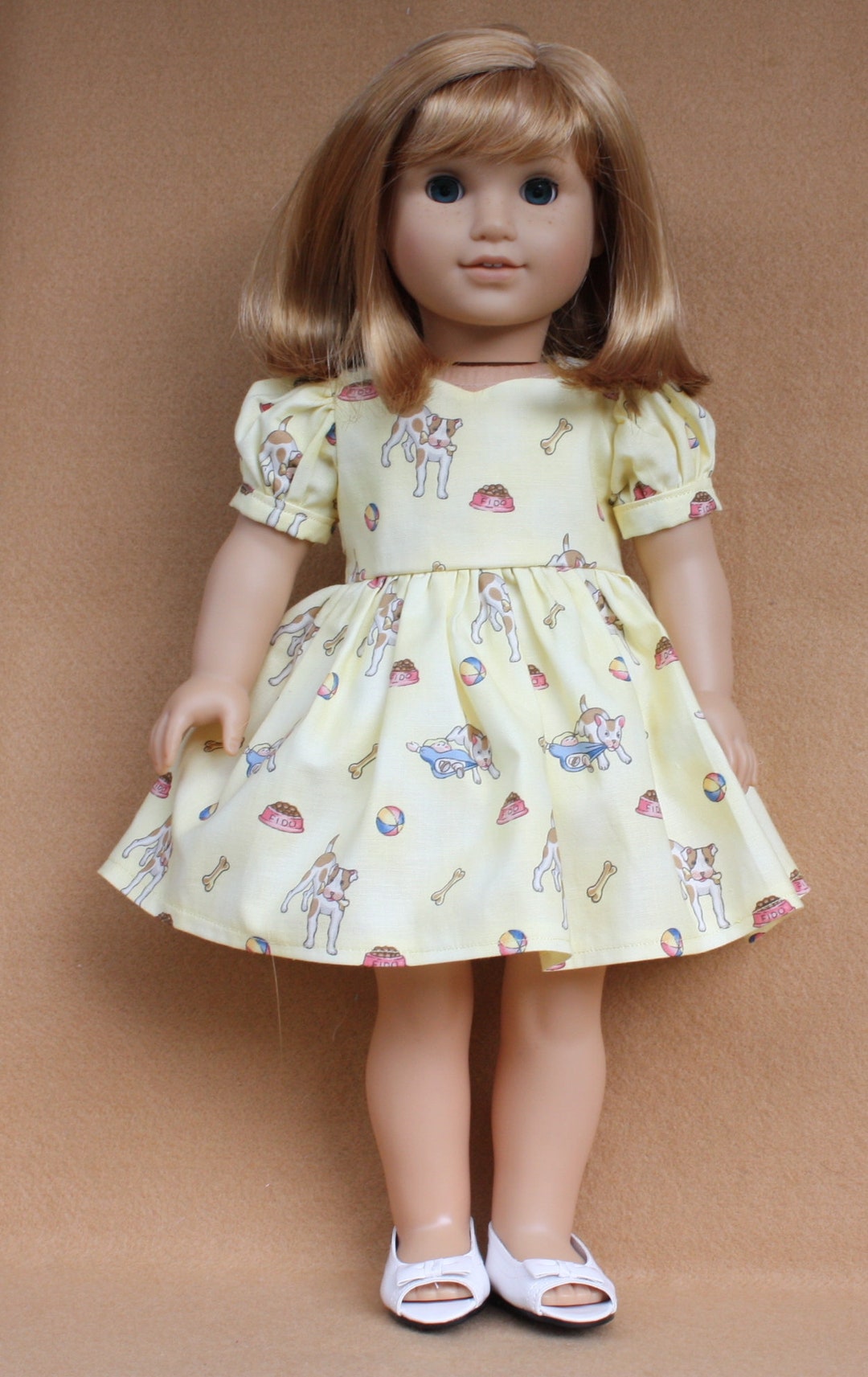 1940s Yellow Mommy's Helper Cotton Print Dress and Sandals Fitting ...