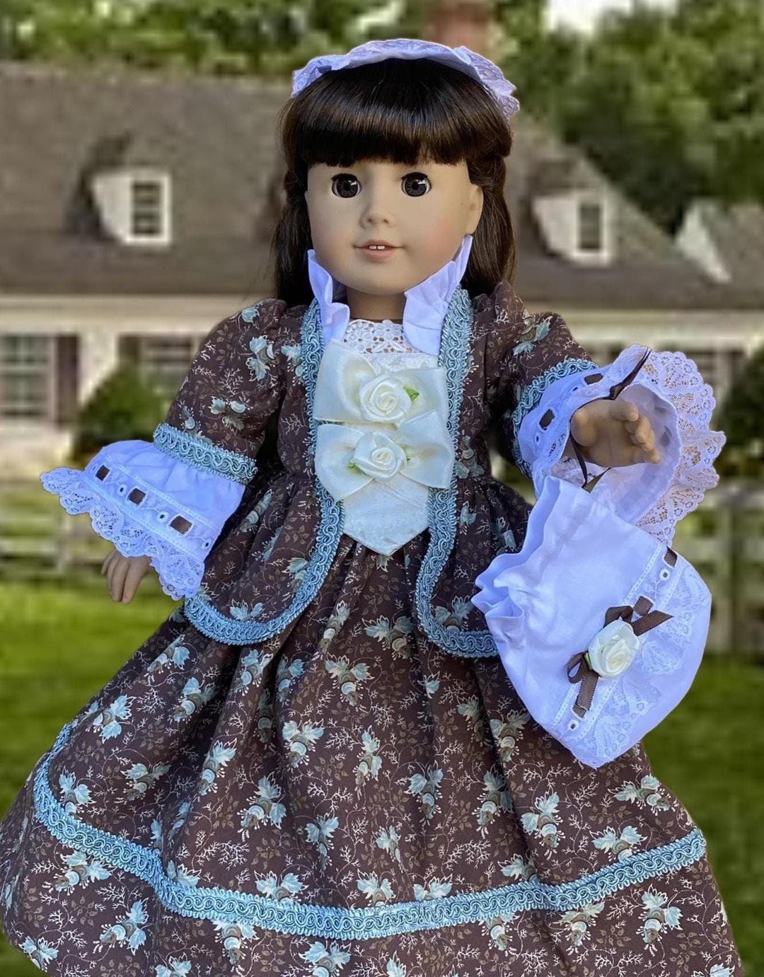Colonial Doll Outfit: Floral Skirt, Jacket, Hat & Purse - 18 Inch Dolls ...