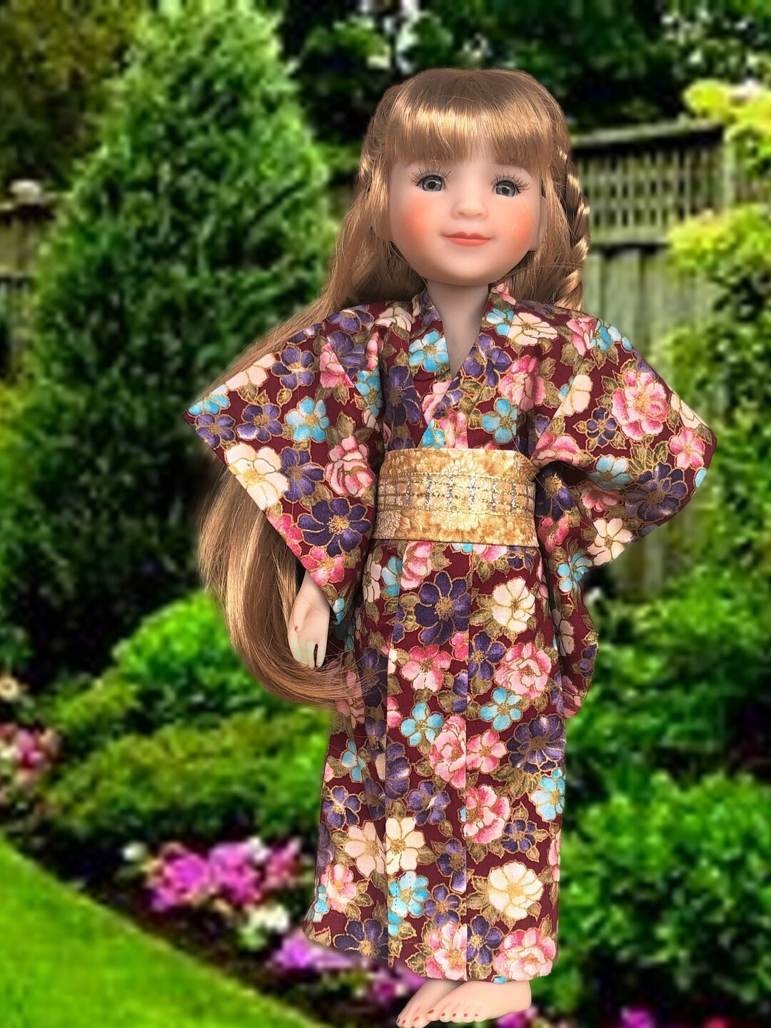 Ruby Red Fashion Friends Dolls Maroon and Gold Floral Kimono W Gold Obi ...