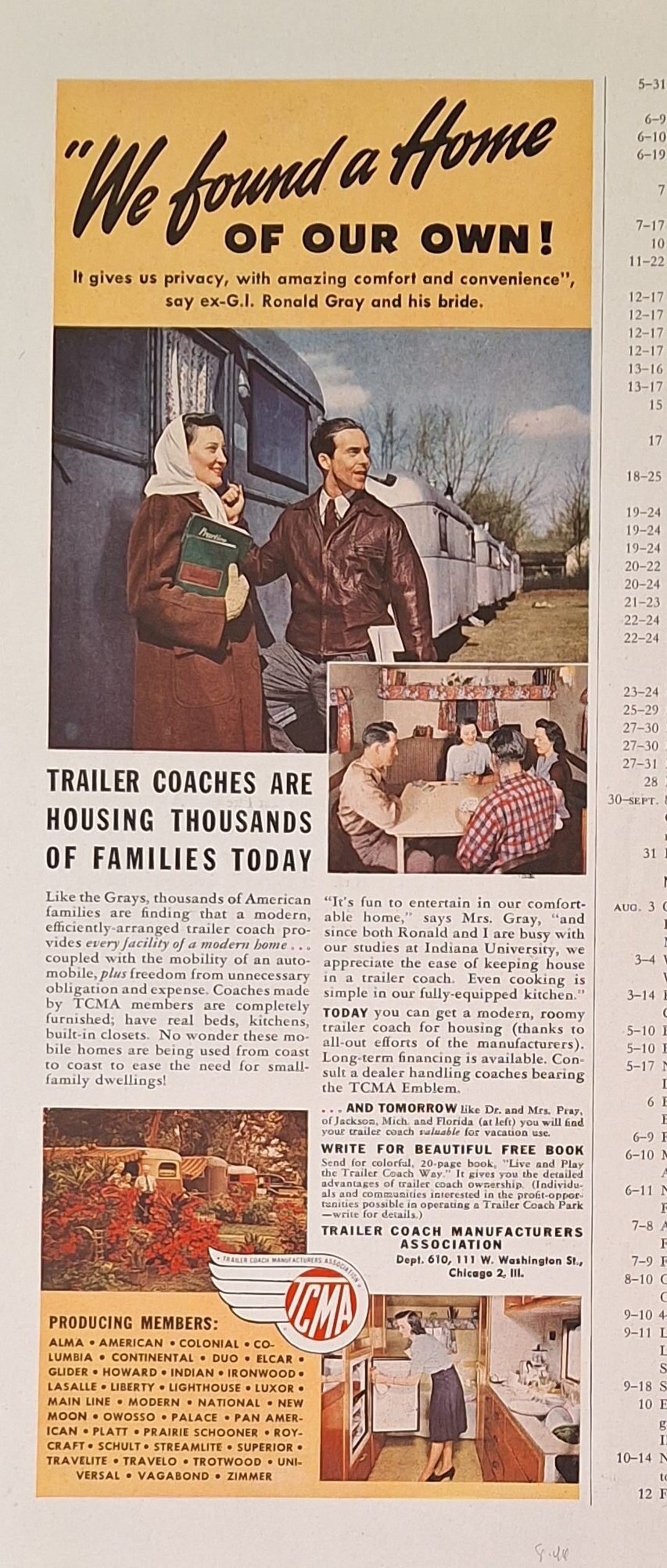 Trailer Coach Vintage Ad Post War Living 1946 Old Advertisement Mobile ...