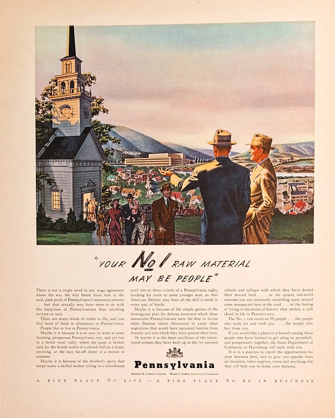 Pennsylvania State Vintage Ad 1942 Come Live and Work in PA - Etsy