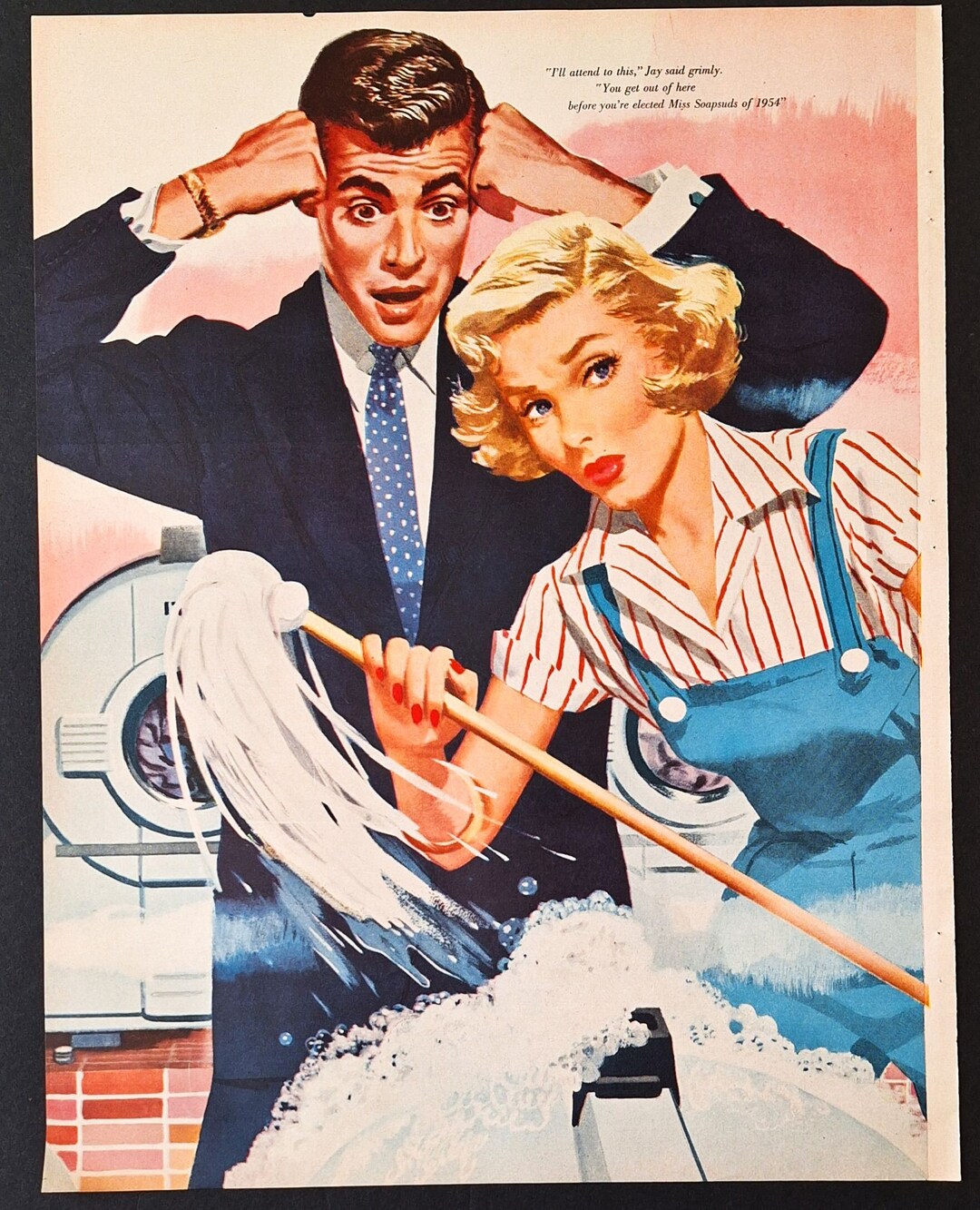 Jon Whitcomb Art 1954 Magazine Print She Put Too Much Soap in the ...