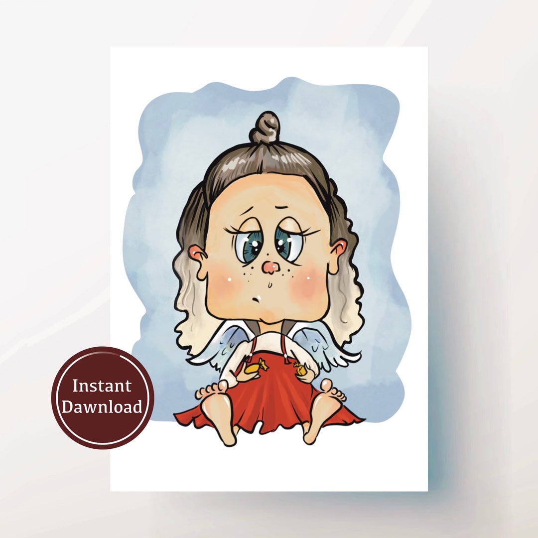 Angel Printable Card, Angel Girl With Candies Printable Card - Etsy