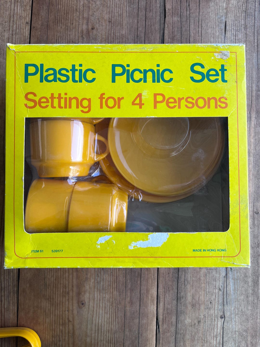 Vintage Yellow Plastic Picnic Set-set of 4 Picnic Cups and Saucers and ...