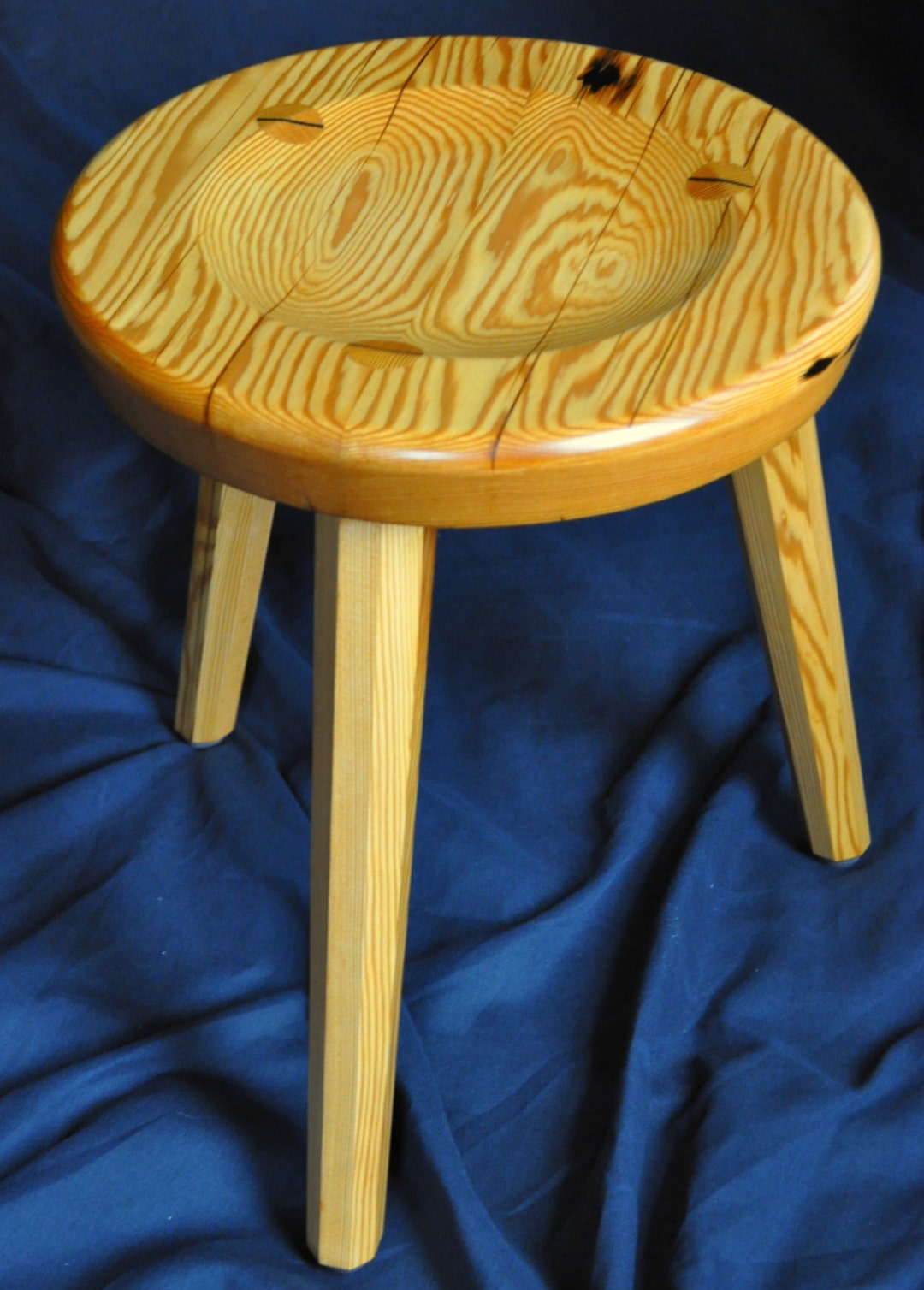 Hearth Stool - Douglas Fir - Three-legged Solid Wood Stool With Scooped ...