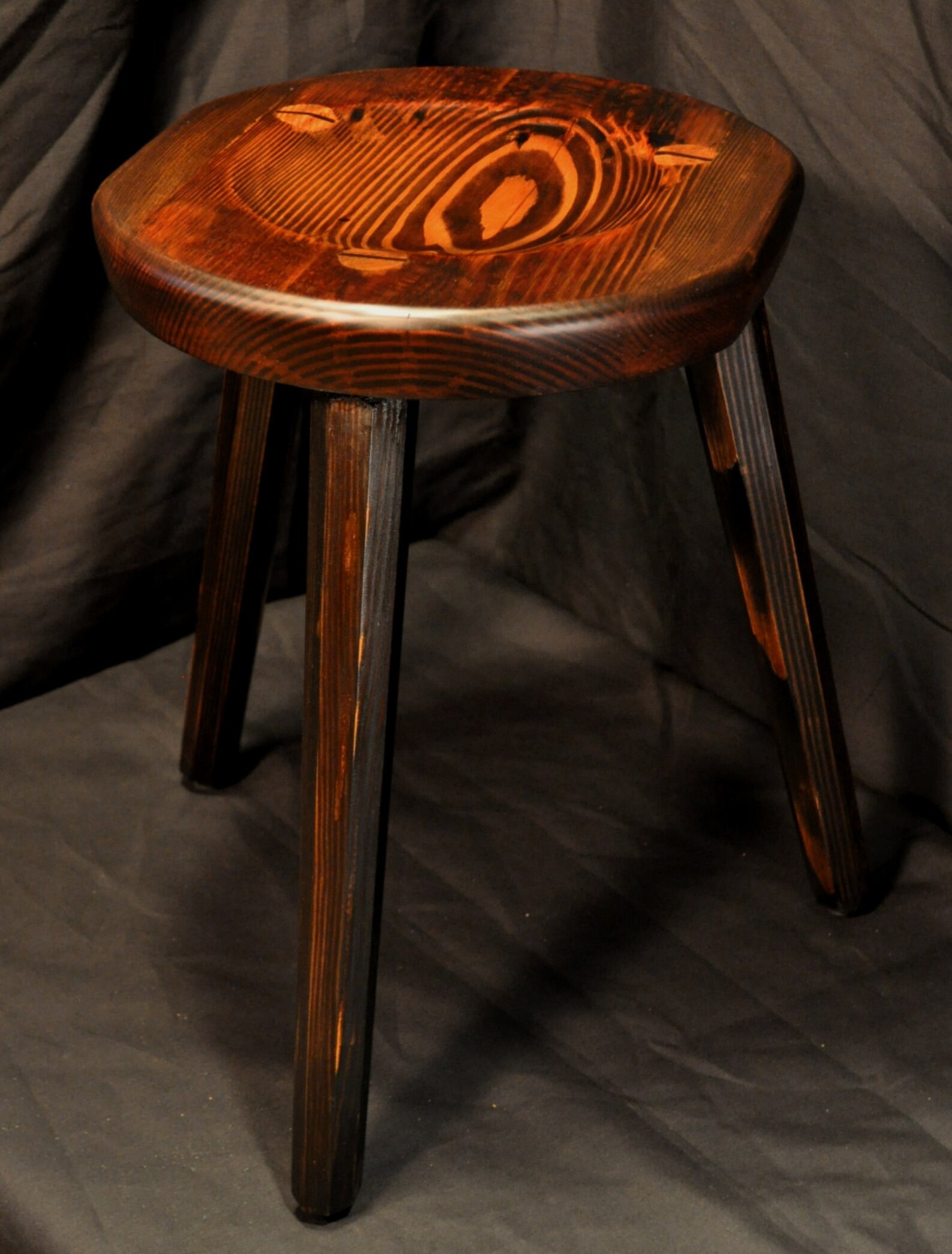 Hearth Stool - Douglas Fir - Three-legged Solid Wood Stool With Scooped ...