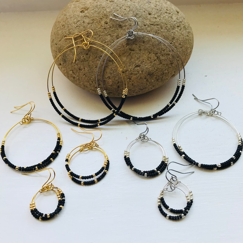 Black Hoop Earrings - Etsy