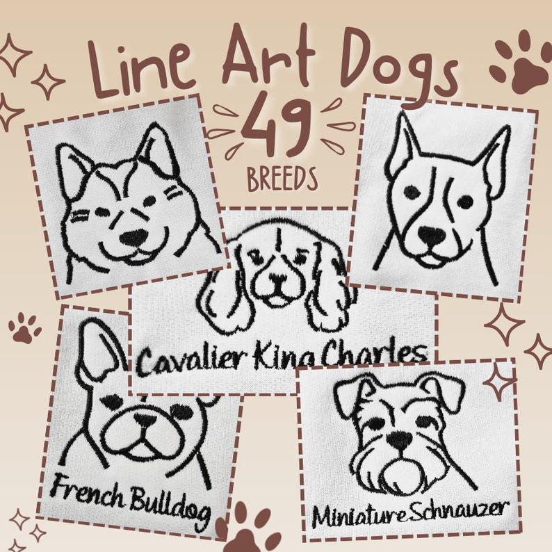 Line Art Dogs Embroidery Designs, 49 Included, Machine Embroidery ...
