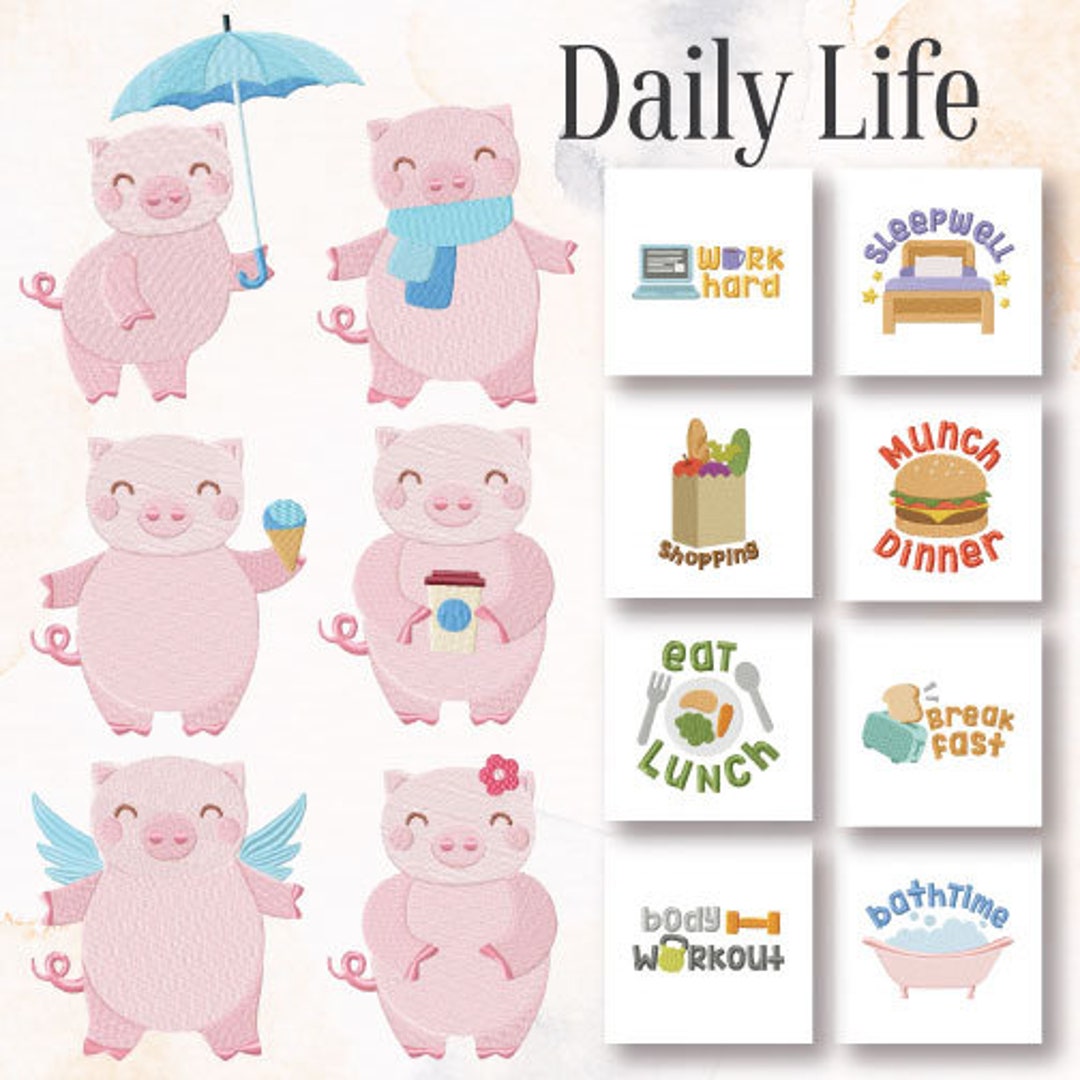 Daily Life Embroidery Designs, 14 Included, Machine Embroidery, Brother ...