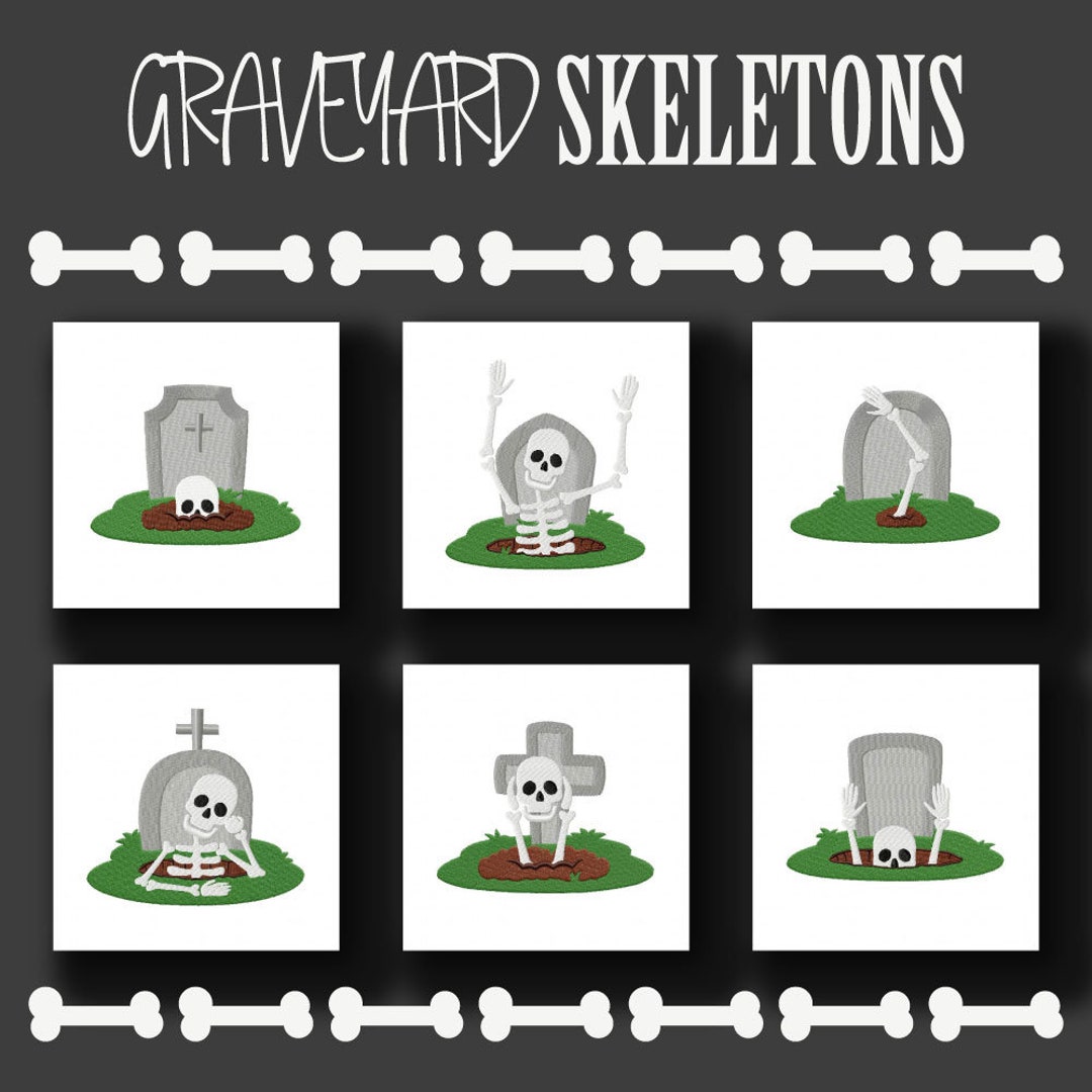 Graveyard Skeletons Embroidery Designs, 6 Included, Machine Embroidery ...