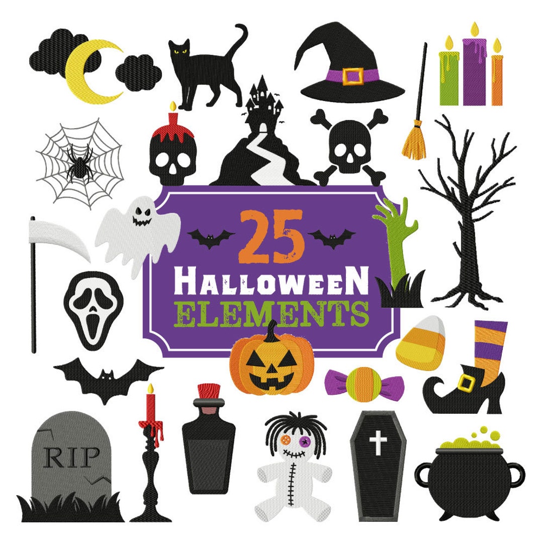 Halloween Elements Embroidery Designs, 25 Included, Machine Embroidery ...
