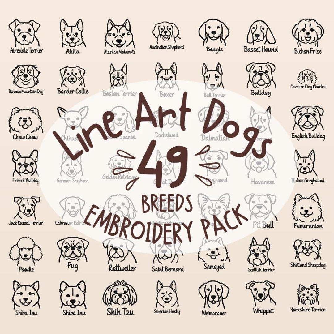 Line Art Dogs Embroidery Designs, 49 Included, Machine Embroidery ...