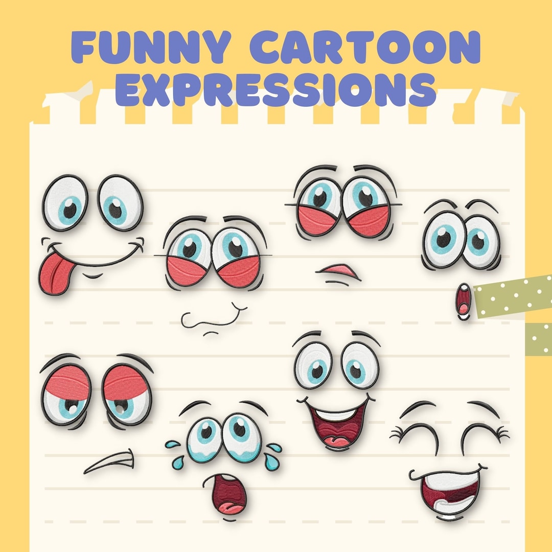 Funny Cartoon Expressions Embroidery Designs, 8 Included, Machine ...