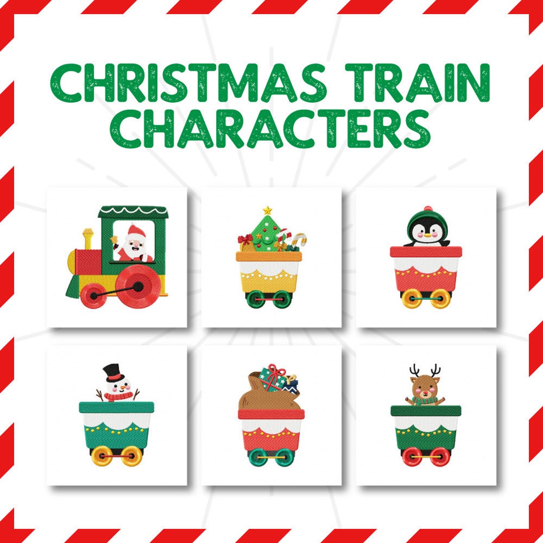 Christmas Train Characters Embroidery Designs, 6 Included, Machine ...