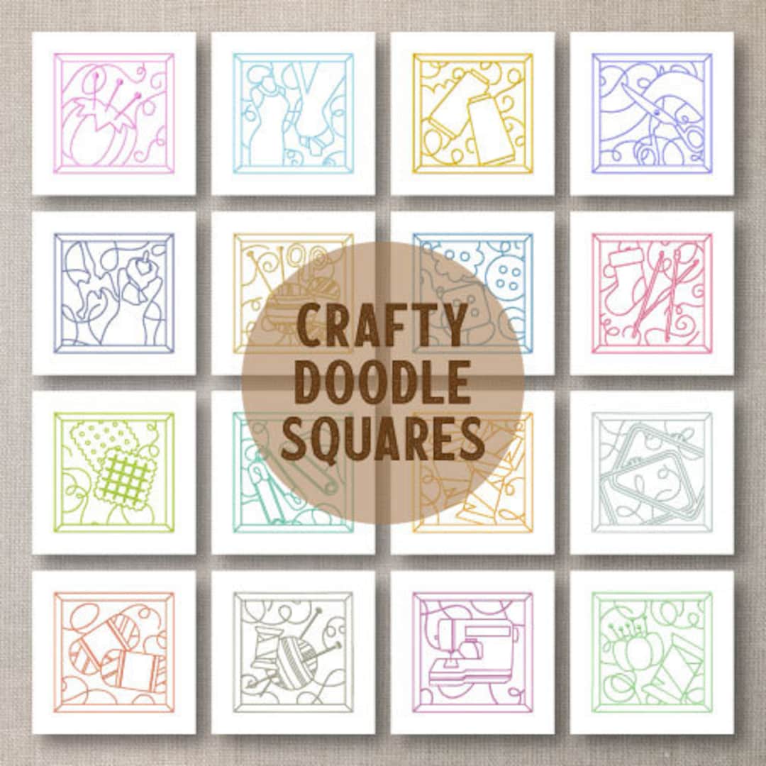 Crafty Doodle Squares Embroidery Designs, 16 Included, Machine ...