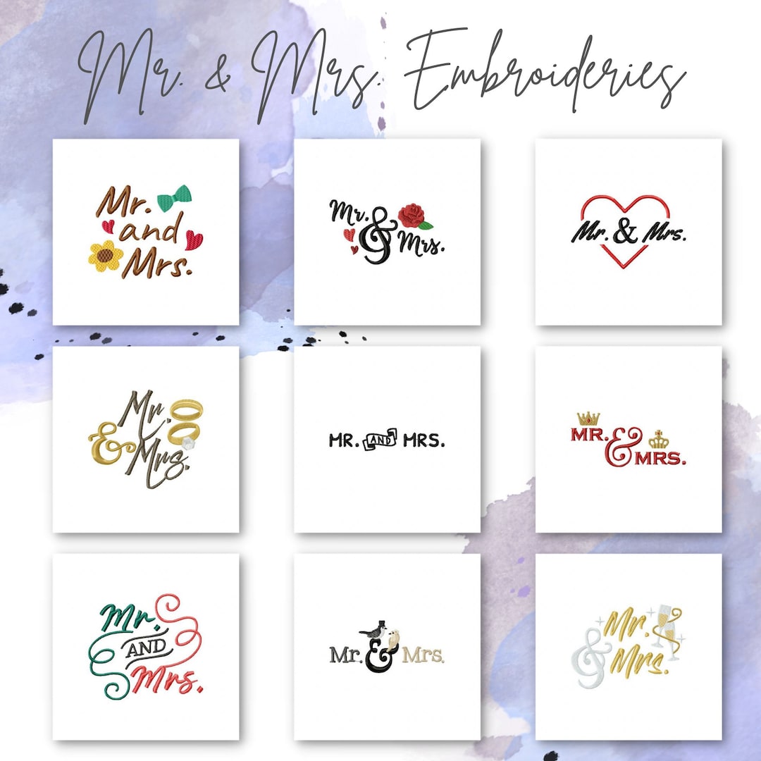 Mr. & Mrs. Embroidery Designs, 27 His and Hers Machine Embroidery ...