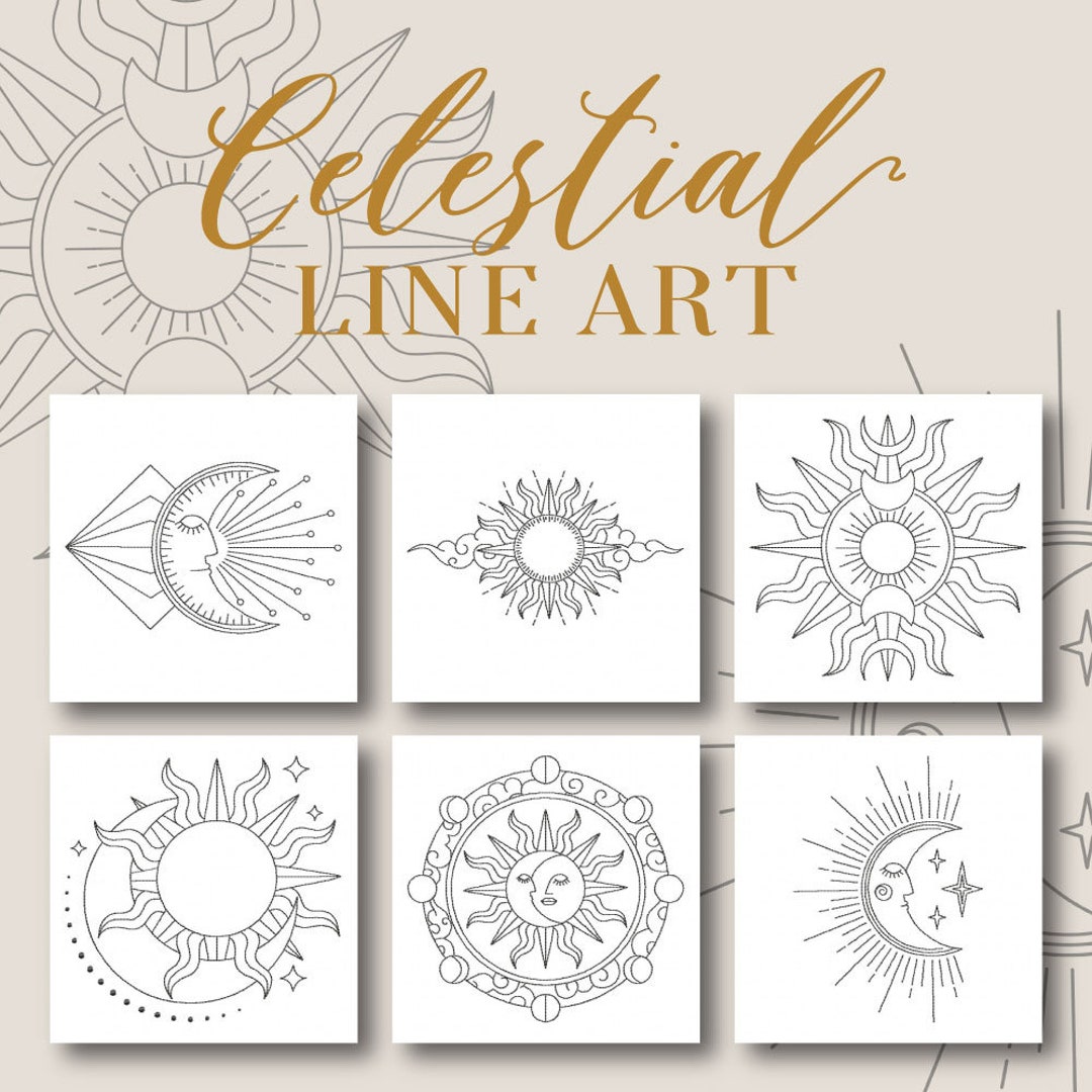 Celestial Line Arts Embroidery Designs, 6 Included, Machine Embroidery ...