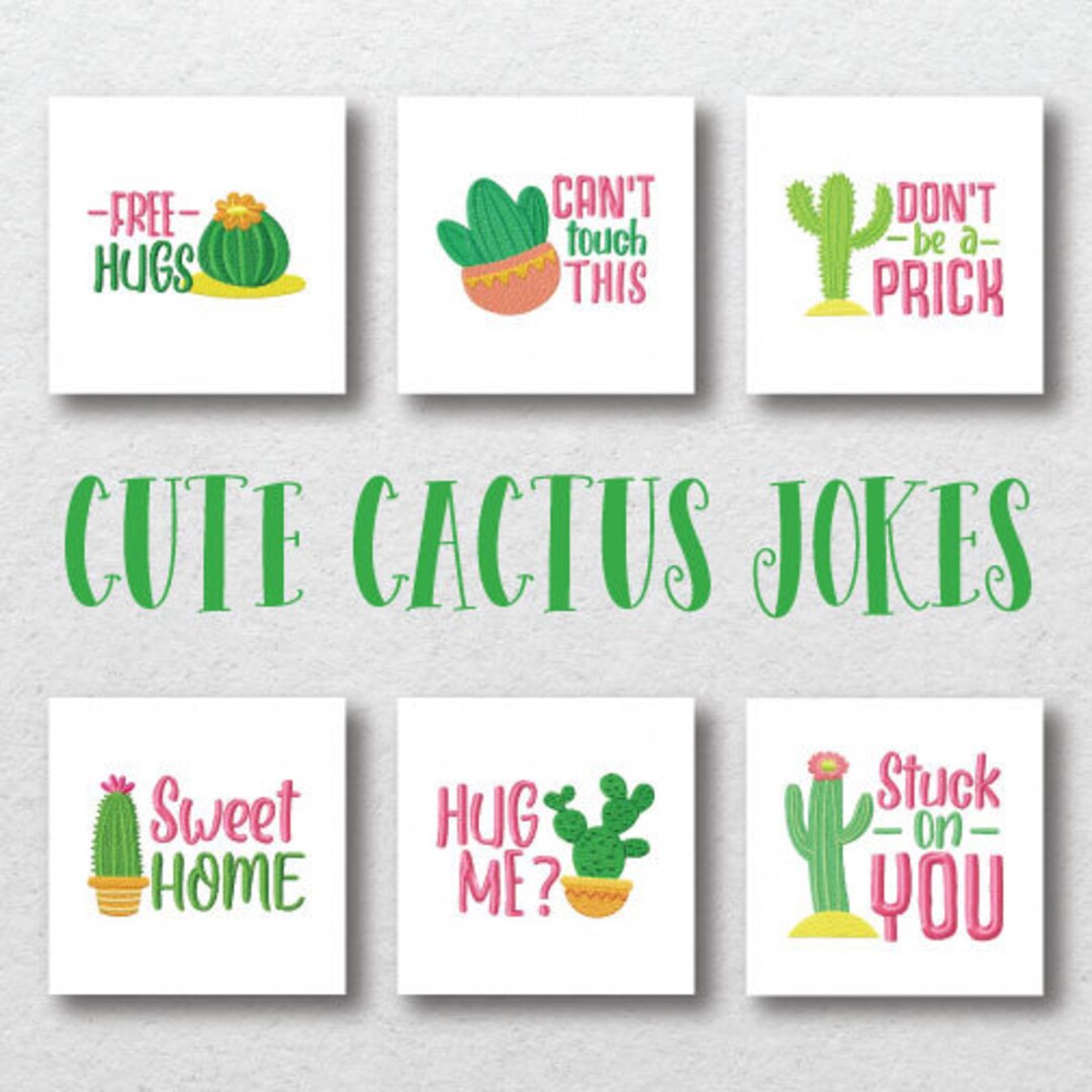 Cute Cactus Jokes Embroidery Designs, 6 Included, Machine Embroidery ...