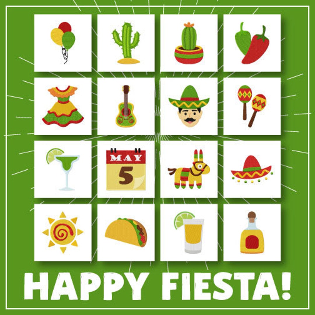 Happy Fiesta Embroidery Designs, 16 Included, Machine Embroidery ...
