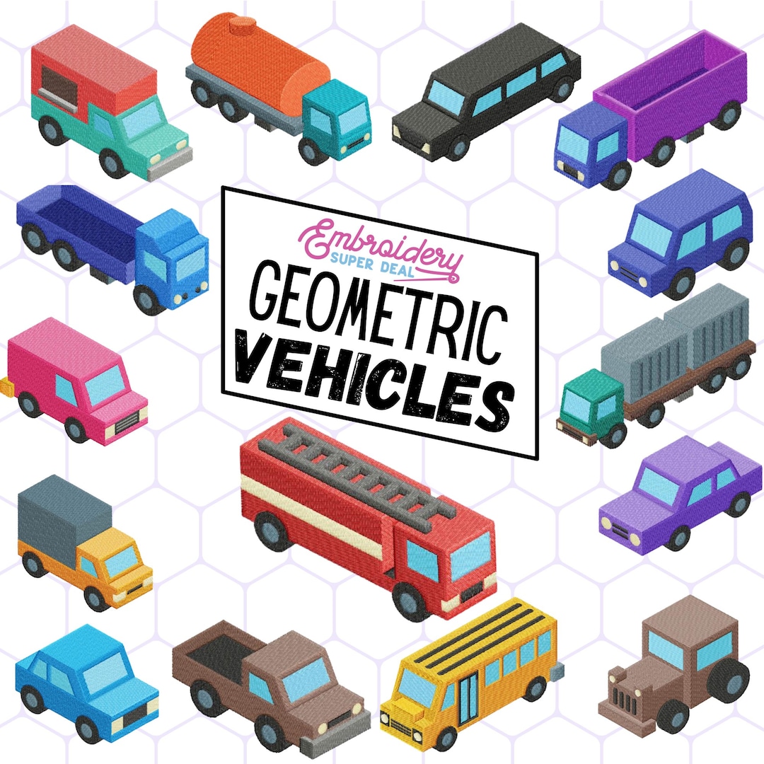 Geometric Vehicles Embroidery Designs, 15 Included, Machine Embroidery ...