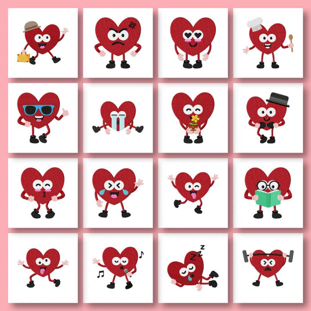 Cute Heart Characters Embroidery Designs, 16 Love and Valentine's Day ...