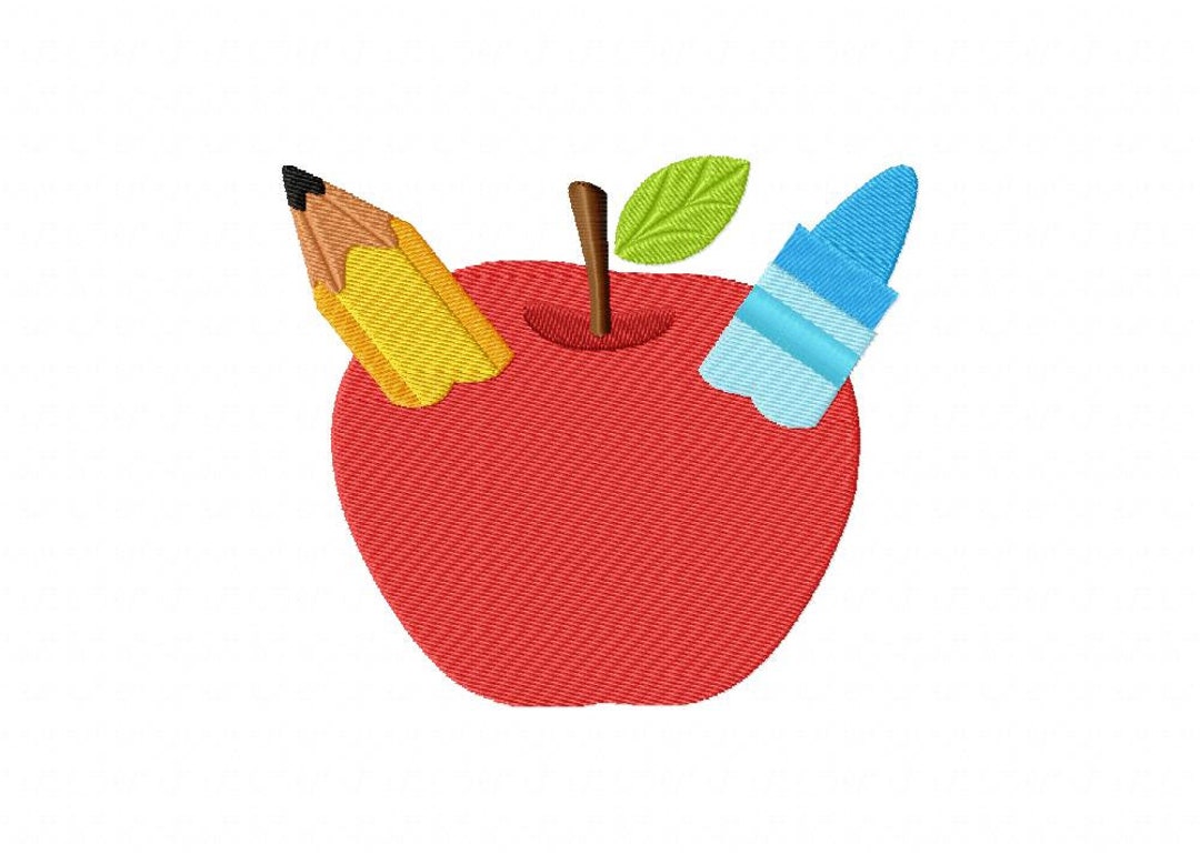 Apple Pencil Crayon Embroidery Design, Brother PES DST & All Popular ...