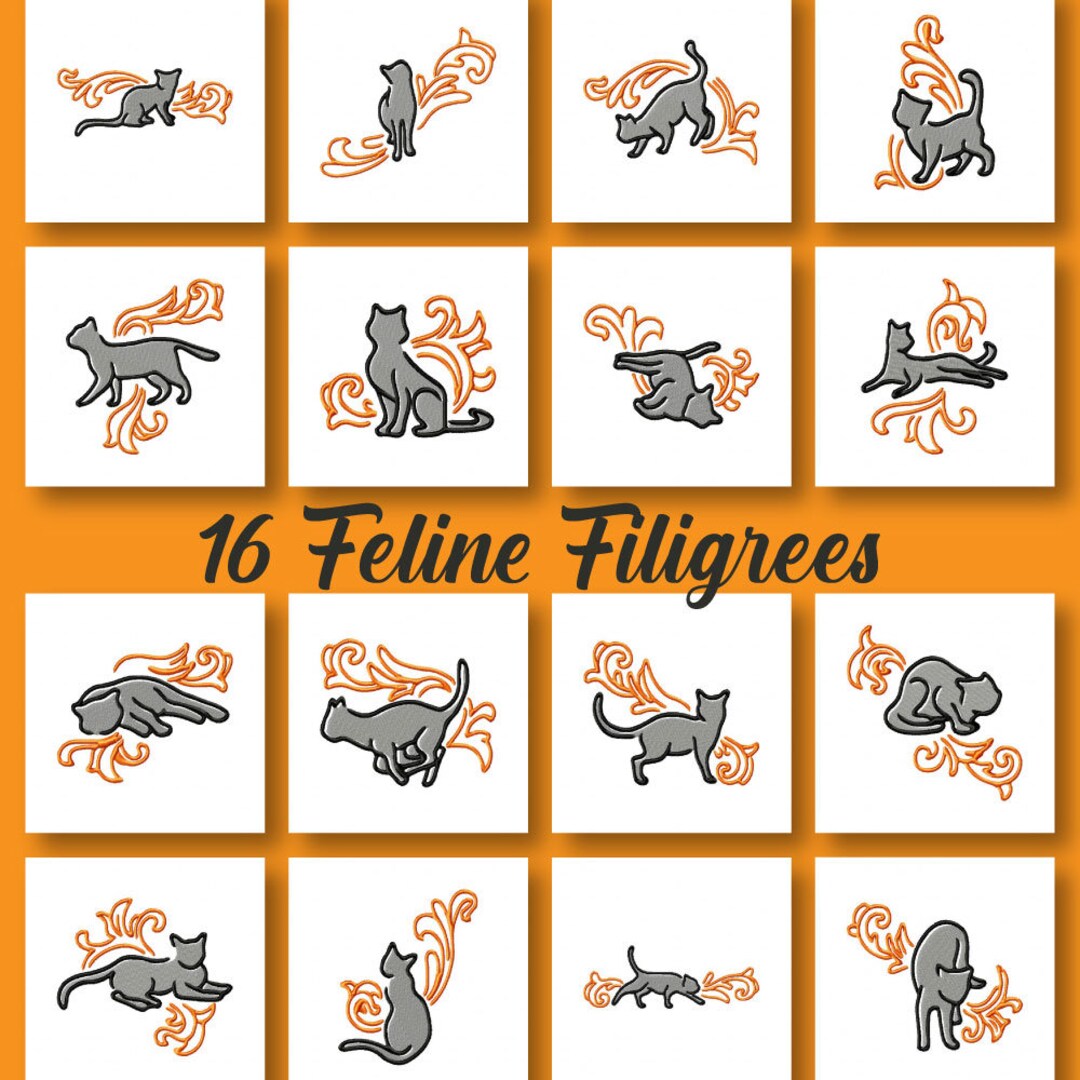 Feline Filigrees Embroidery Designs, 16 Kitty and Cat Designs Included ...