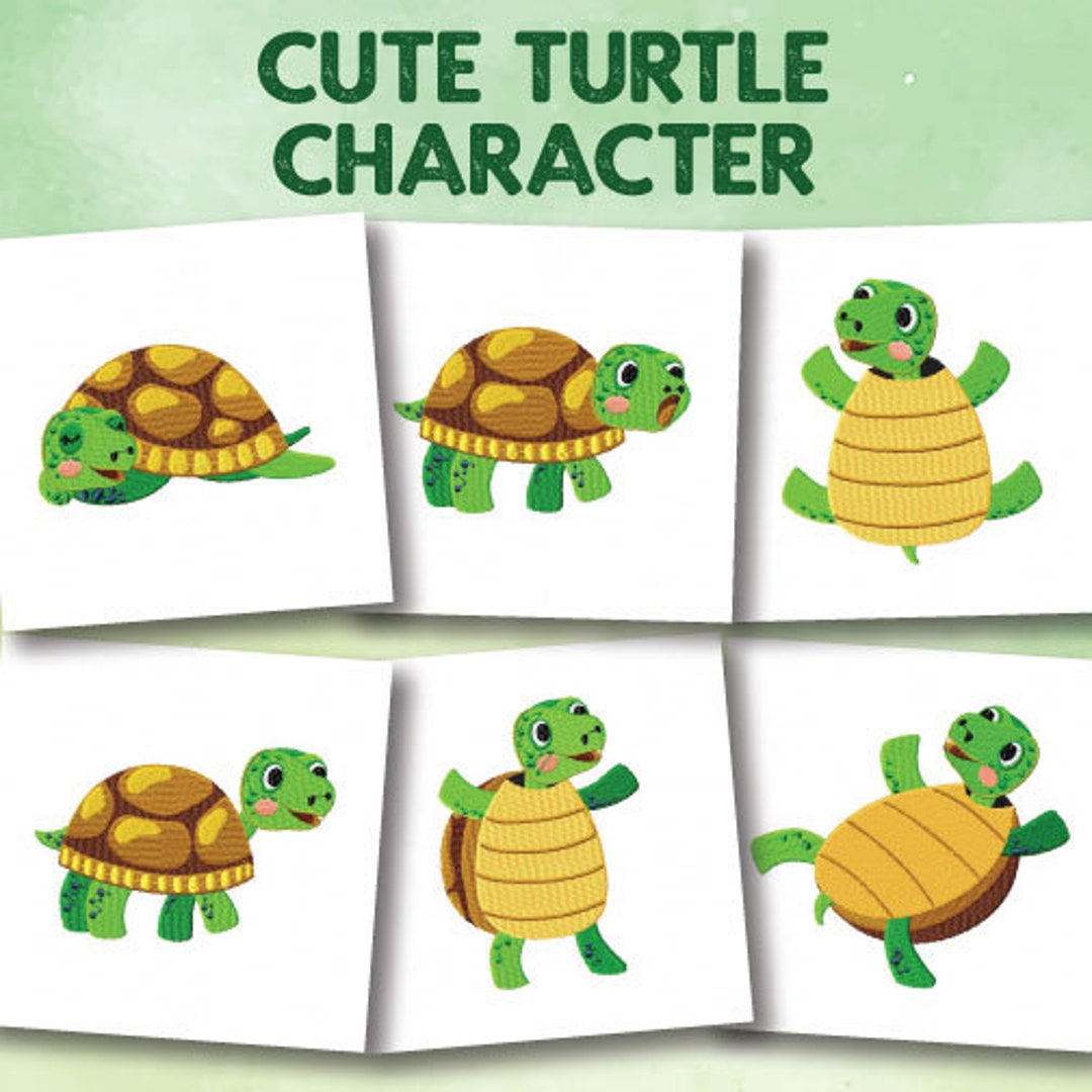 Cute Turtle Character Embroidery Design, 6 Included, Machine Embroidery ...
