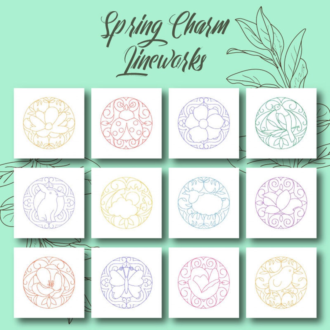 Spring Charm Linework Embroidery Designs, 12 Included, Machine ...