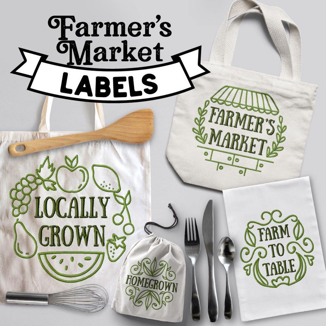Farmer’s Market Labels Embroidery Designs, 16 Included, Machine ...