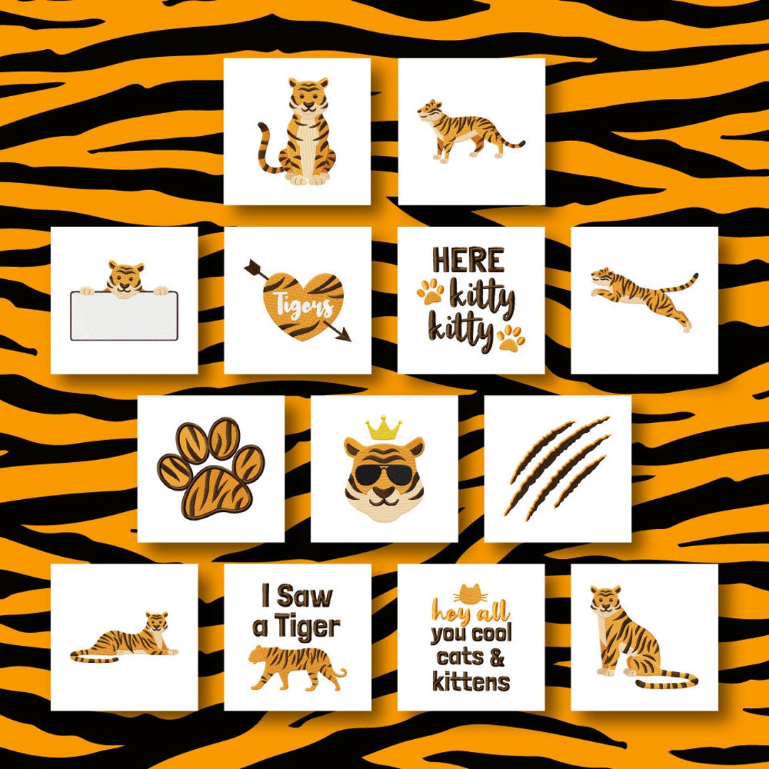 Tigers Embroidery Design Pack, 13 Designs Included, Machine Embroidery ...