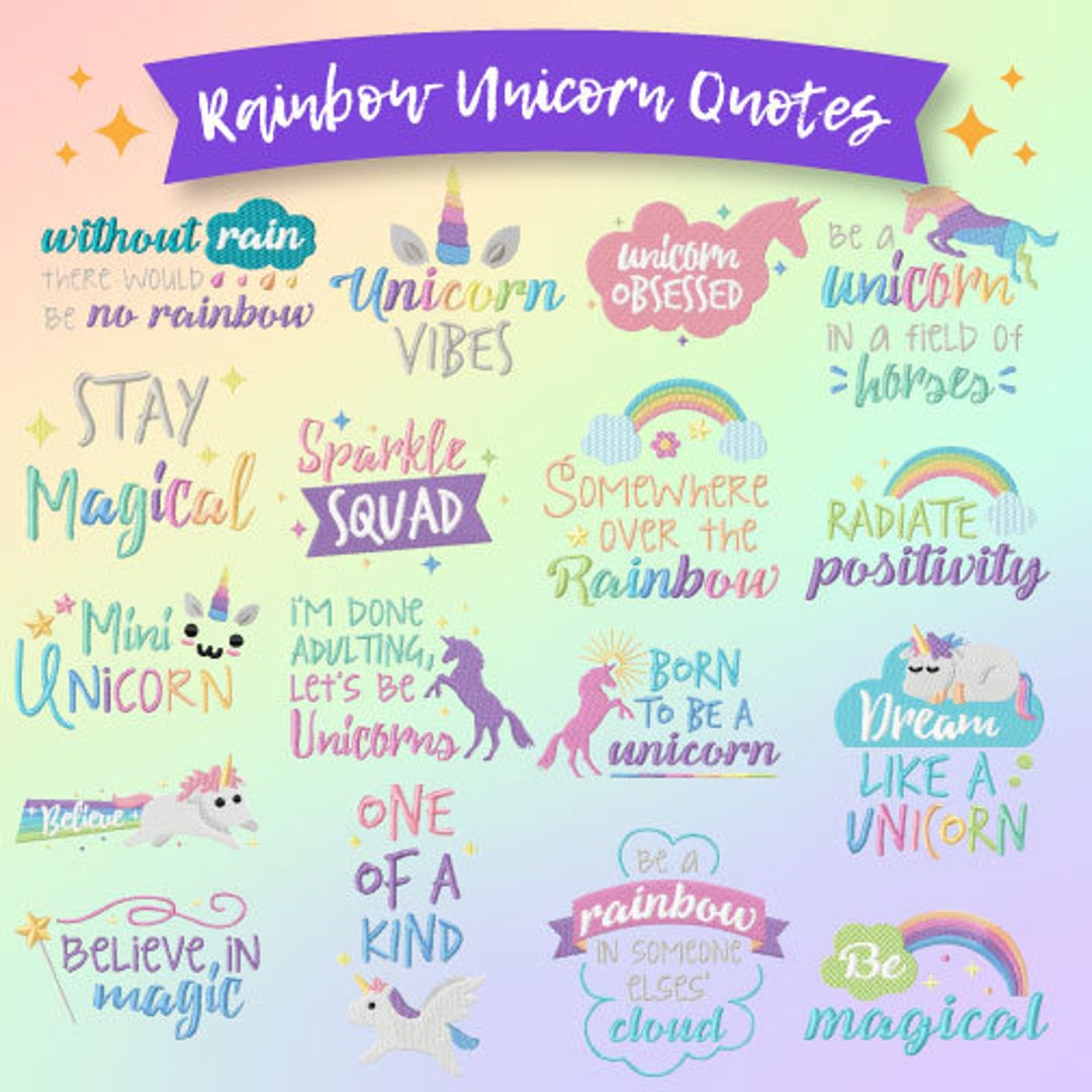 Rainbow Unicorn Quotes Embroidery Designs 17 Included Machine Embroidery Brother Pes Exp Dsy