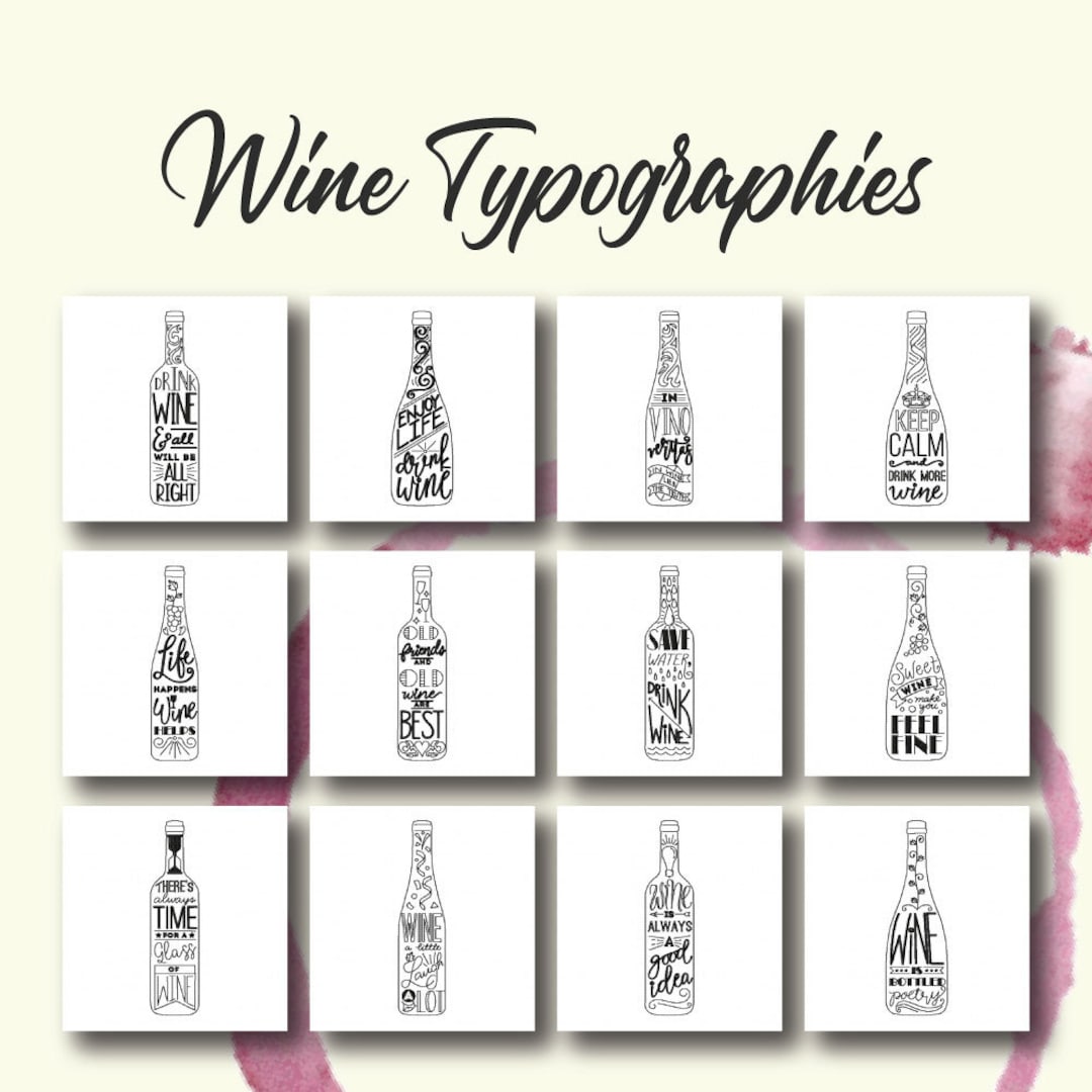 Wine Typographies Embroidery Designs, 12 Included, Machinesembroidery ...