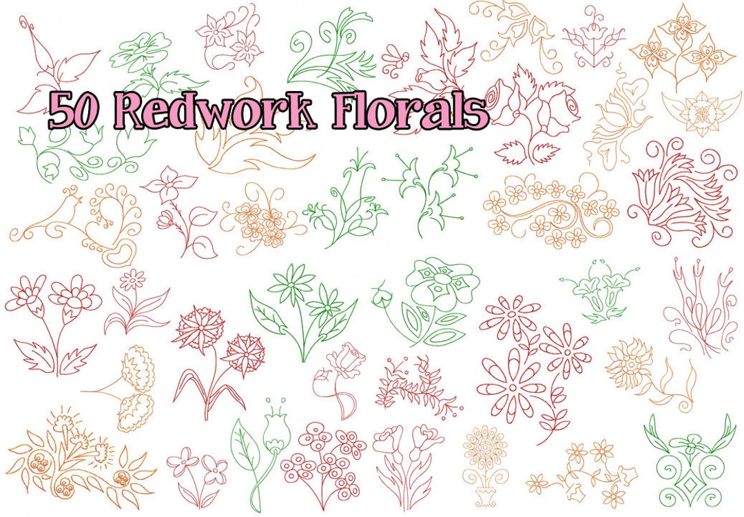 Linework Beautiful Flower Embroidery Designs, 50 Included, Machine ...