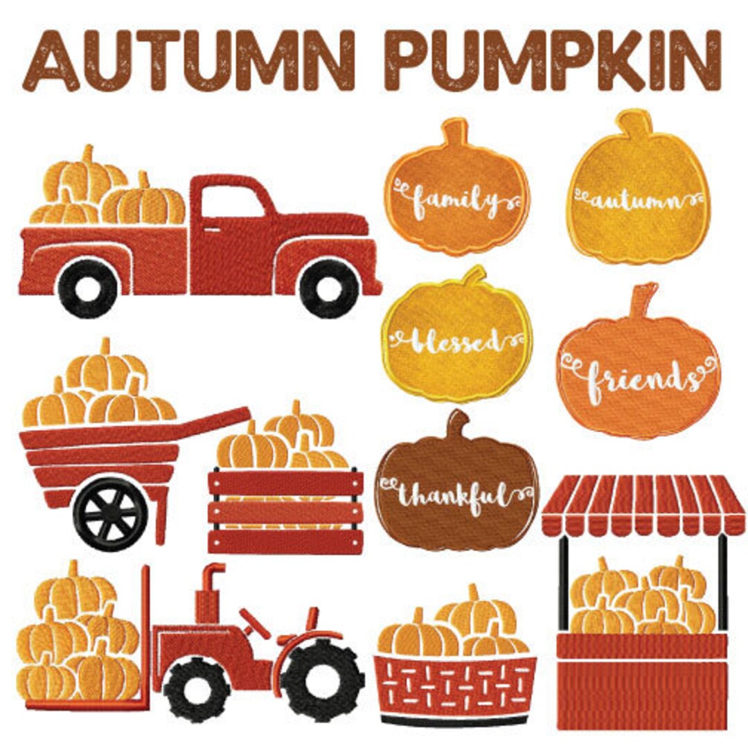 Autumn Pumpkin Embroidery Designs, 11 Included, Machine Embroidery ...
