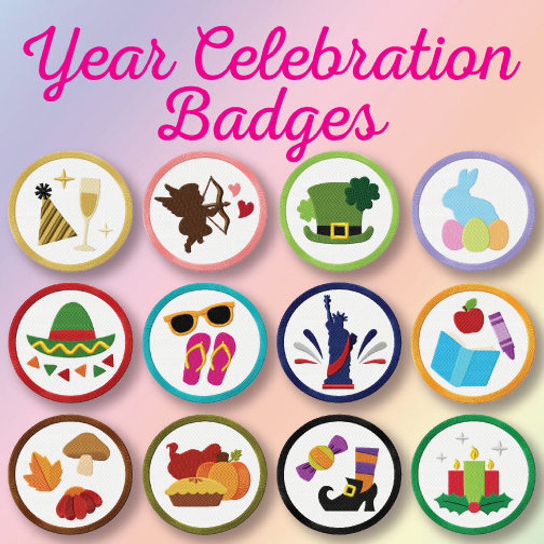 Year Celebration Badges Embroidery Designs, 12 Designs Included ...