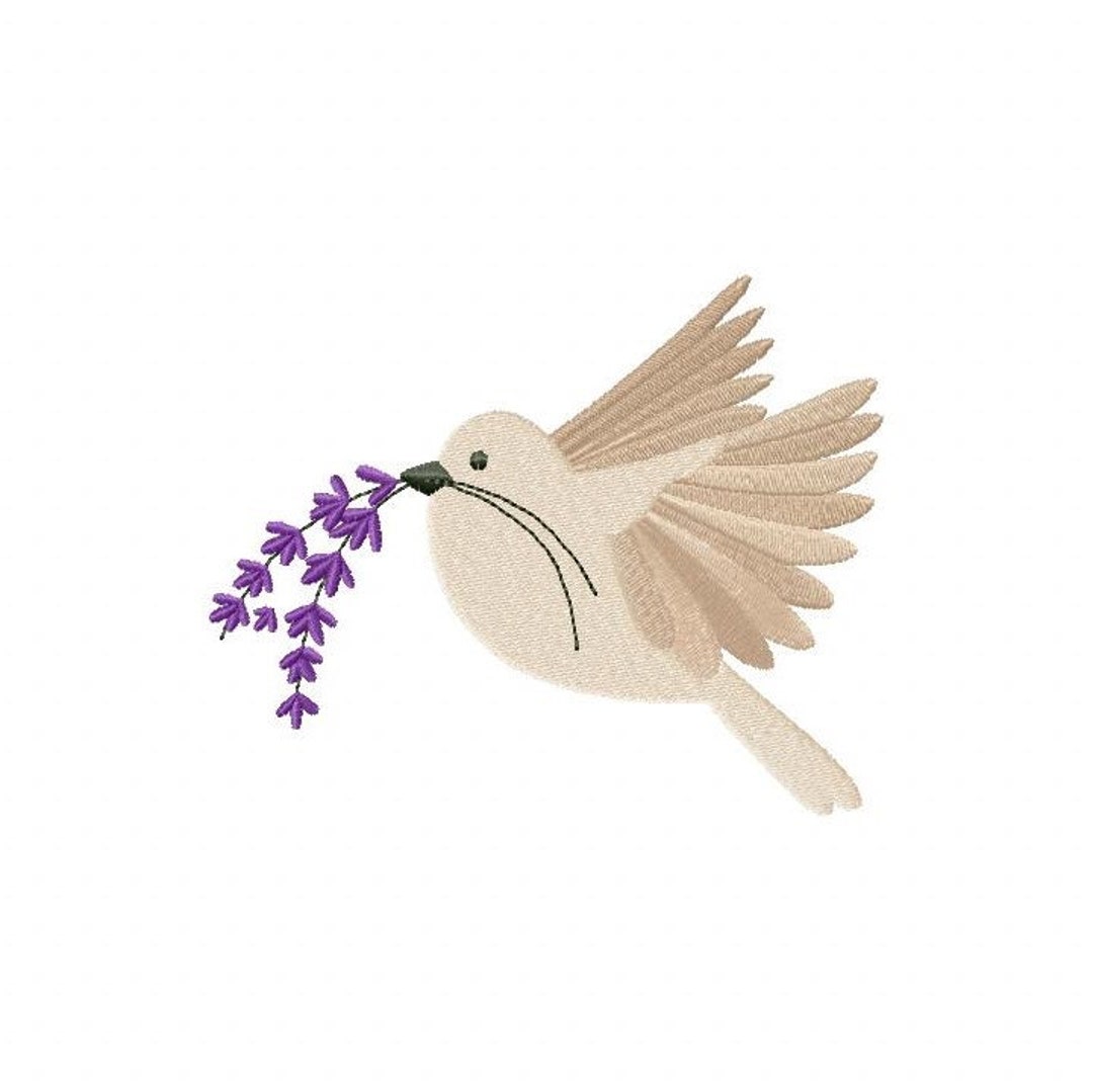 Dove With Lavender Flower Embroidery Design, Machine Embroidery ...