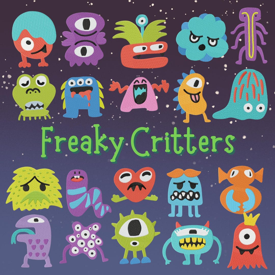 Freaky Critters Embroidery Designs, 20 Designs Included, Machine ...