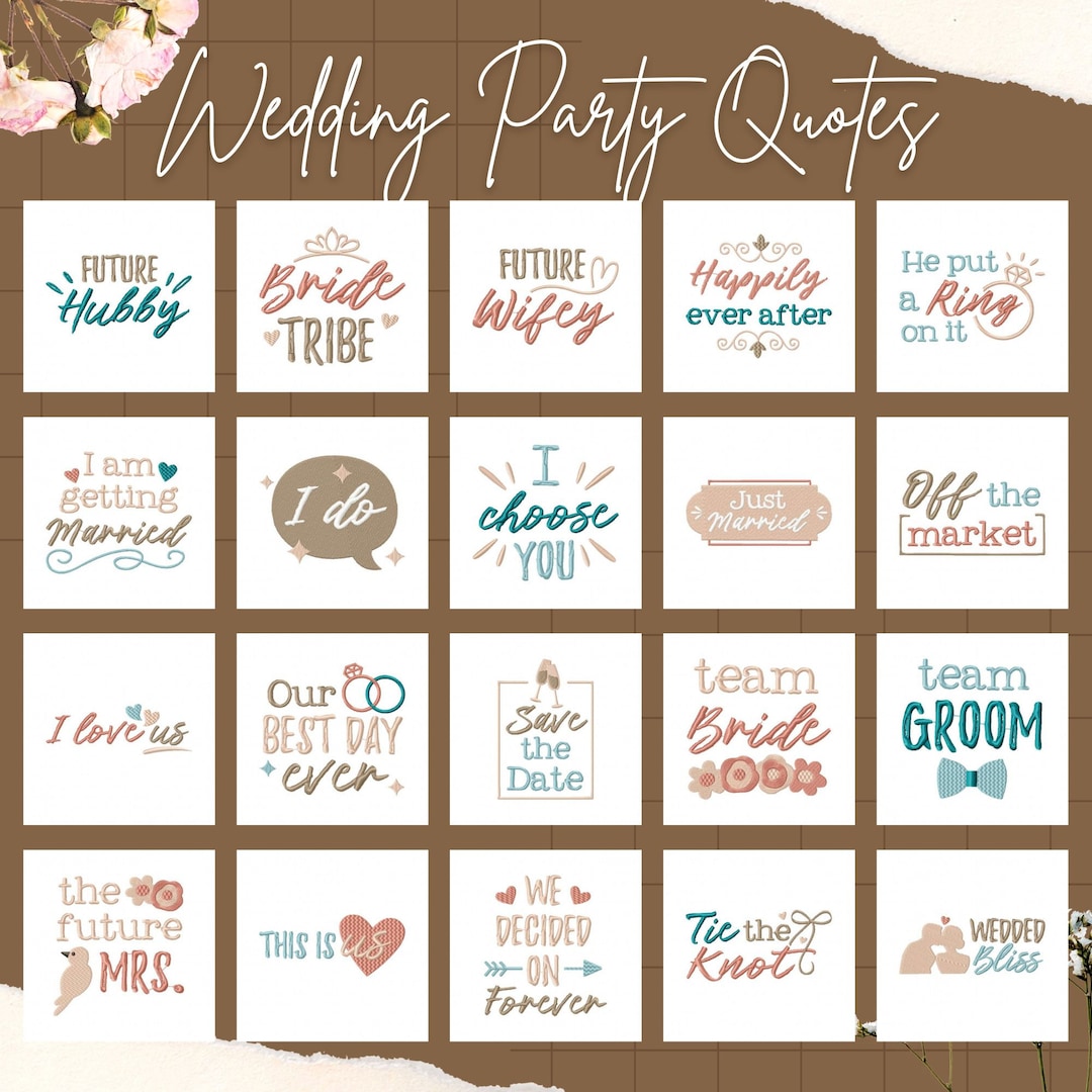 Wedding Party Quotes Embroidery Designs, 20 Marriage Sayings , Machine ...