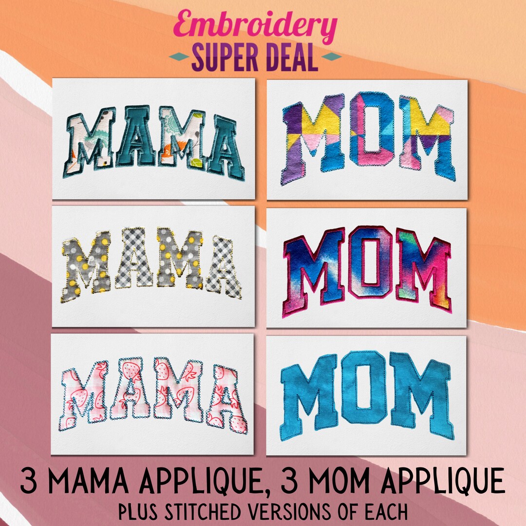 Mom and Mama Applique, Stitched Embroidery Designs, 8 Included, Machine ...