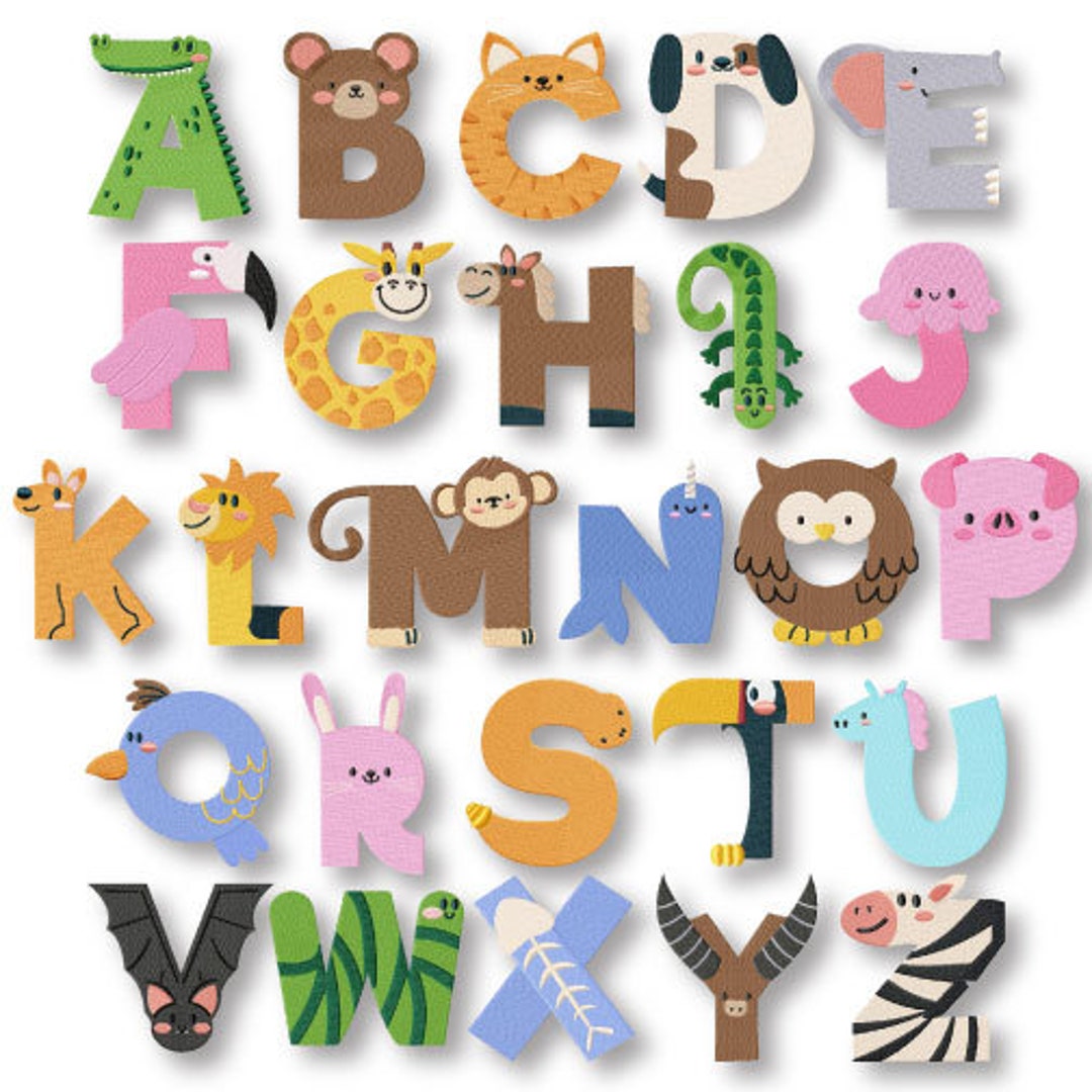 Cute Animal Alphabet Stitched Embroidery Design, Monogram Machine ...
