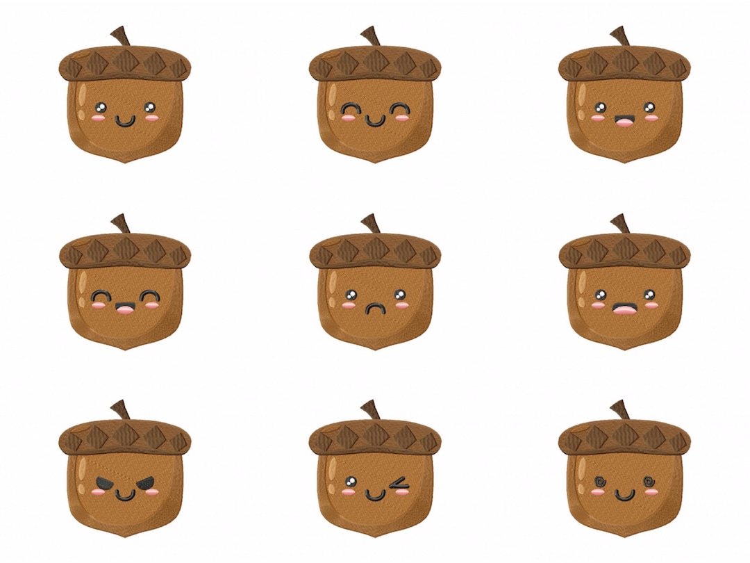 Acorn Emojis Embroidery Designs, 9 Included, Machine Embroidery ...