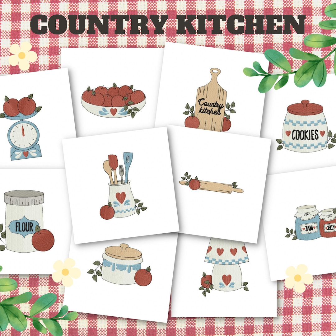 Country Kitchen Embroidery Designs, 10 Included, Machine Embroidery ...
