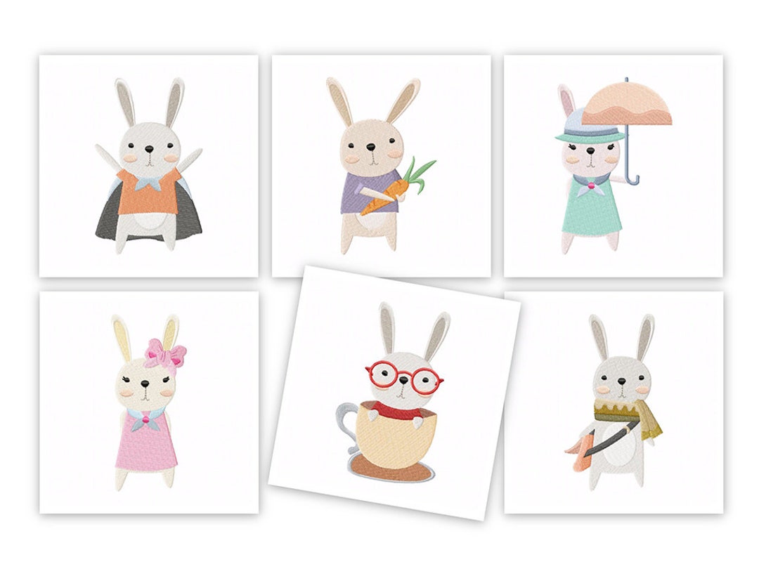 Dressed Rabbit Embroidery Designs, 6 Included, Machine Embroidery ...