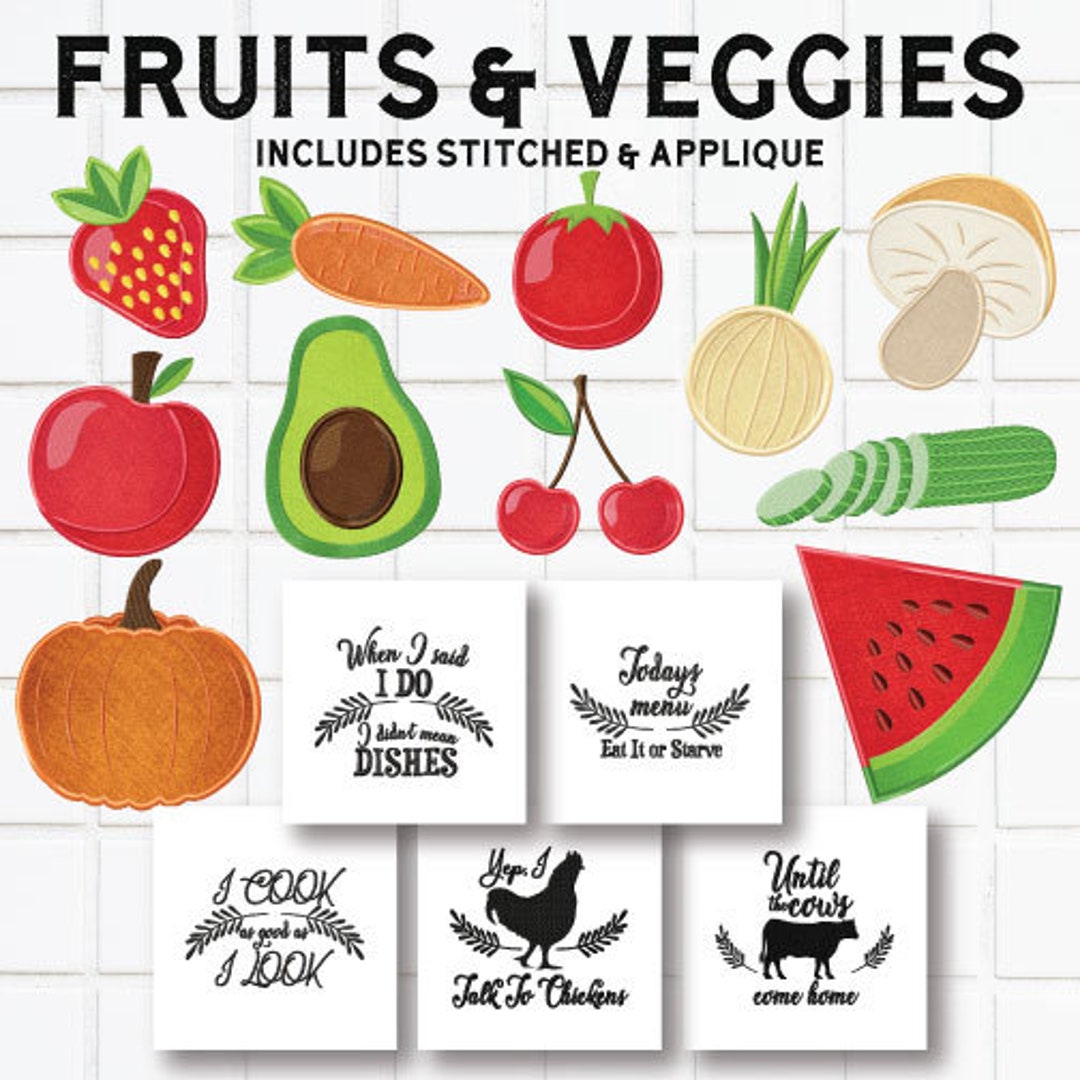 Fruits and Vegetables Appliqué Embroidery Designs, 11 Included, Machine ...