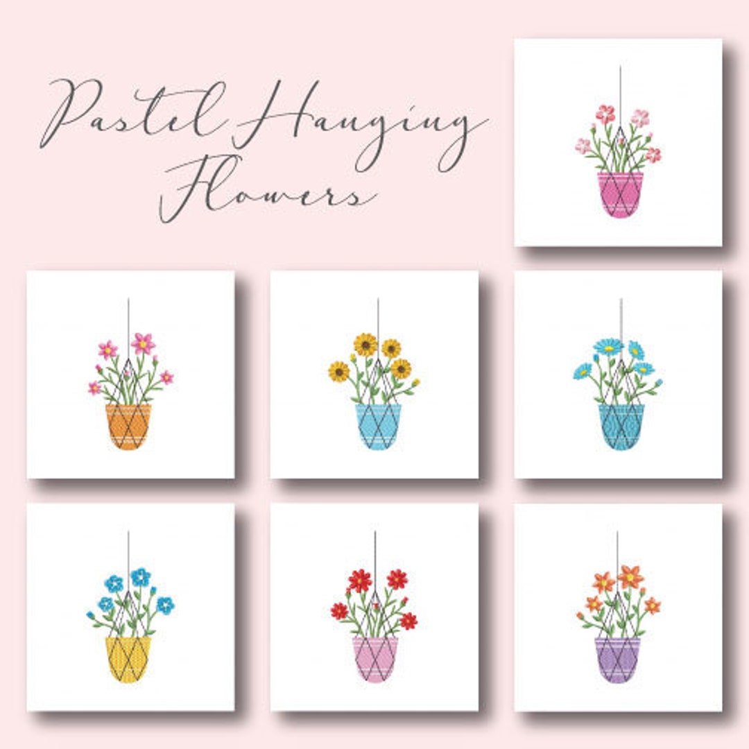 Pastel Hanging Flowers Embroidery Designs, 7 Included, Machine ...