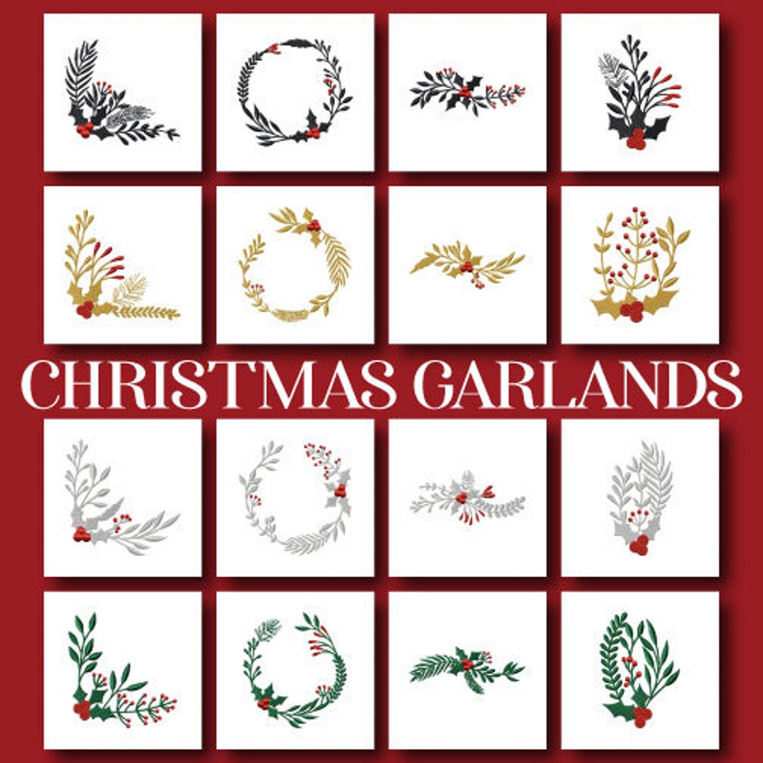 Christmas Garlands Embroidery Designs, 16 Included, Machine Embroidery ...