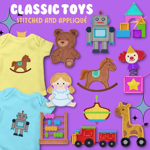 10 Classic Toys Stitched and Appliqué Embroidery Design Pack - Etsy