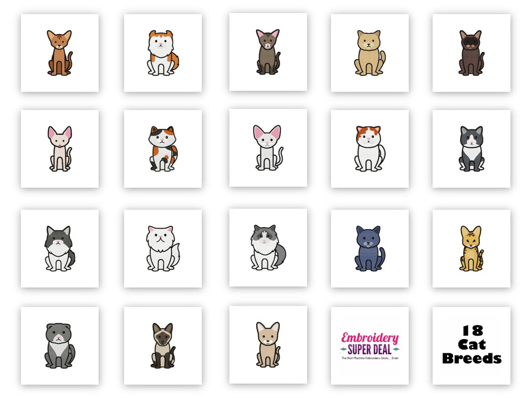 Cat Breeds Embroidery Designs, 18 Included, Machine Embroidery, Brother ...