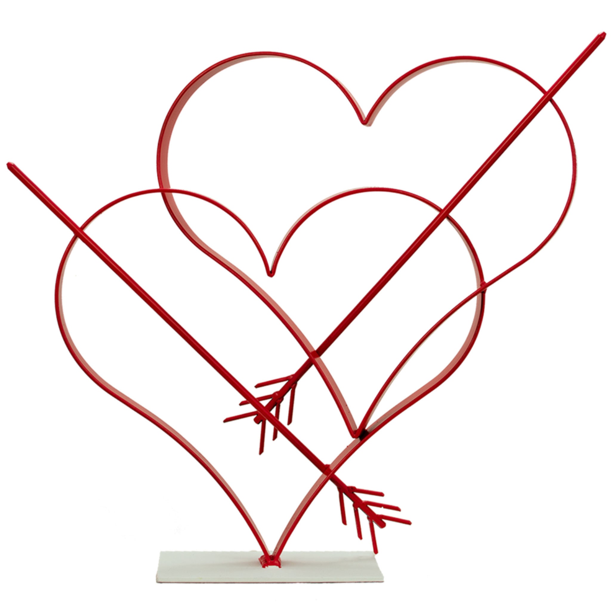Red Metal Double Heart Centerpiece With Cupid's Arrow - Valentine's Day ...